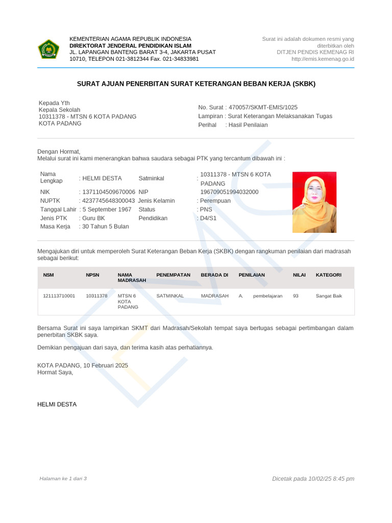 Surat Pengajuan SKBK | PDF