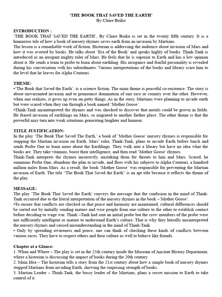 Notes The Book That Saved The Earth Notes and PQ | PDF | Mars