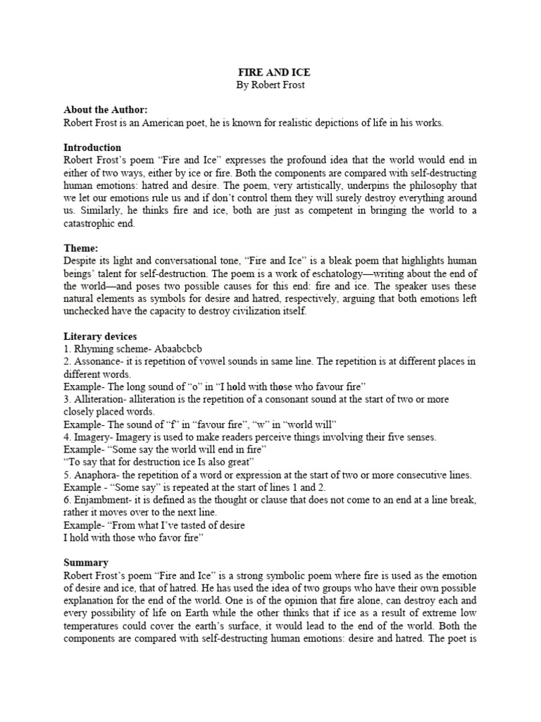 Notes Fire & Ice Notes and PQ | PDF | Poetry