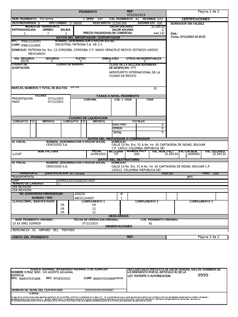 Documento de Pedimento Aduanal | PDF | Economias | Business