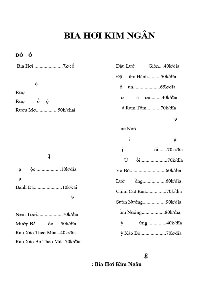 Menu Kim Ngan | PDF