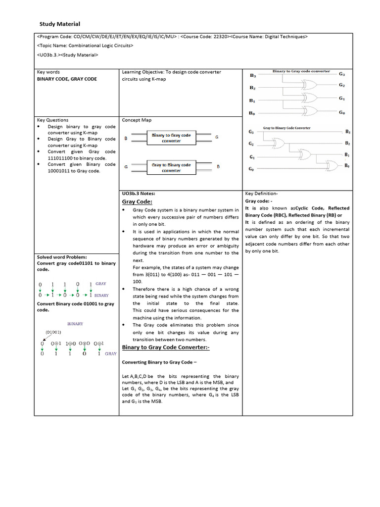 22320_DT_CO3_Gray and Binary code | PDF | Computing | Arithmetic