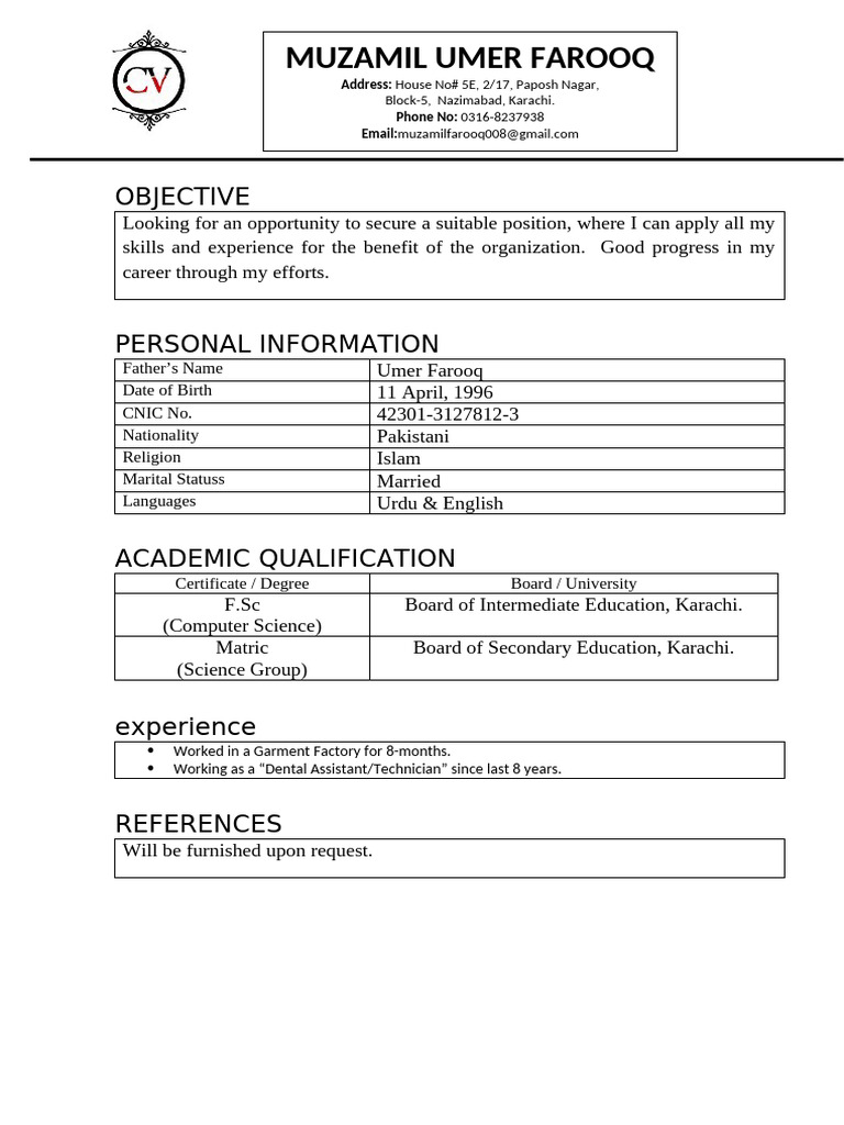 CV Muzamil Farooq | PDF