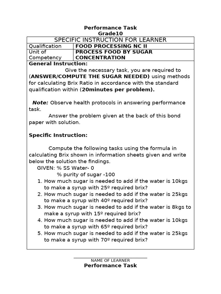 Brix Ratio Calculation for Food Processing | PDF | Sugar | Diet & Nutrition