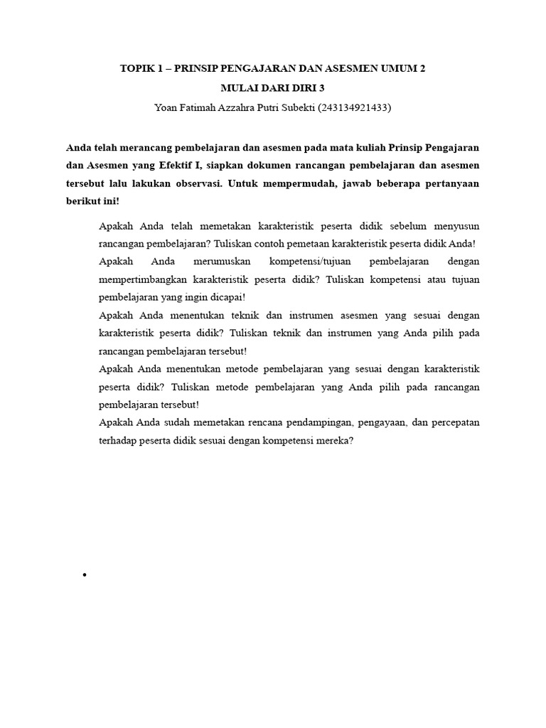 T1.1 MULAI DARI DIRI 3_YOAN FATIMAH_PINSIP PENGAJARAN DAN ASESMEN UMUM 2 | PDF