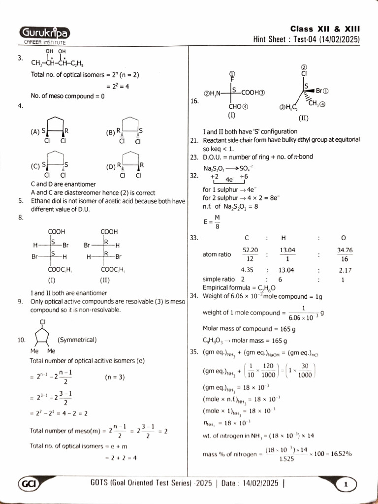 Optical Isomers & Meso Compounds Guide | PDF | Organic Chemistry ...