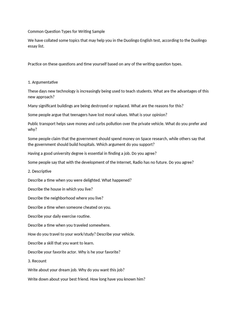 Common Question Types For Writing Sample Det | PDF | Argument | Agriculture