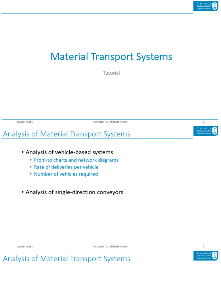 IE461-Analysis of Material Transport Systems-Tutorial-Qs | PDF