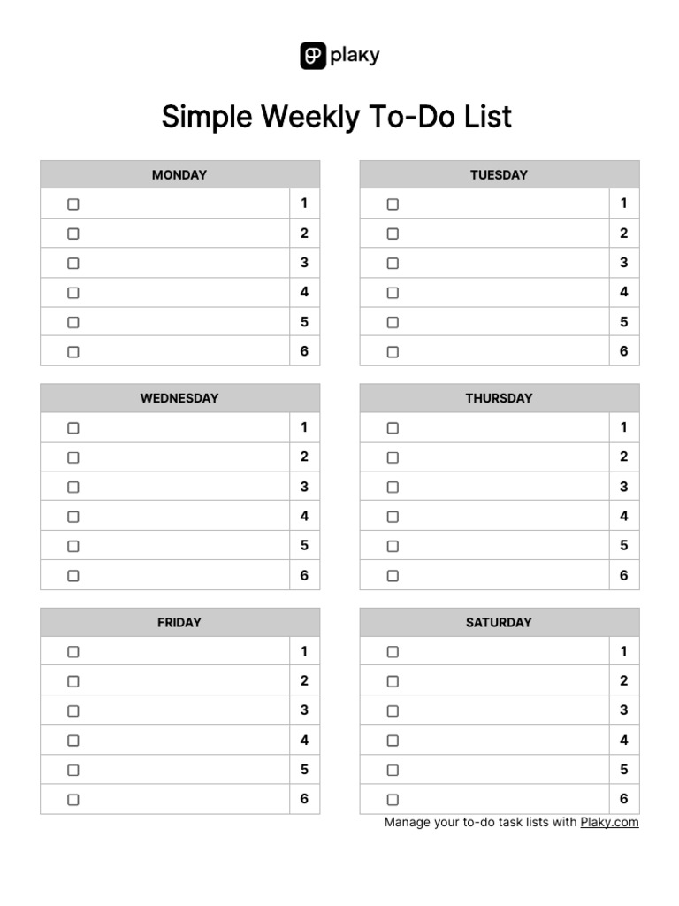 Simple Weekly To Do List | PDF