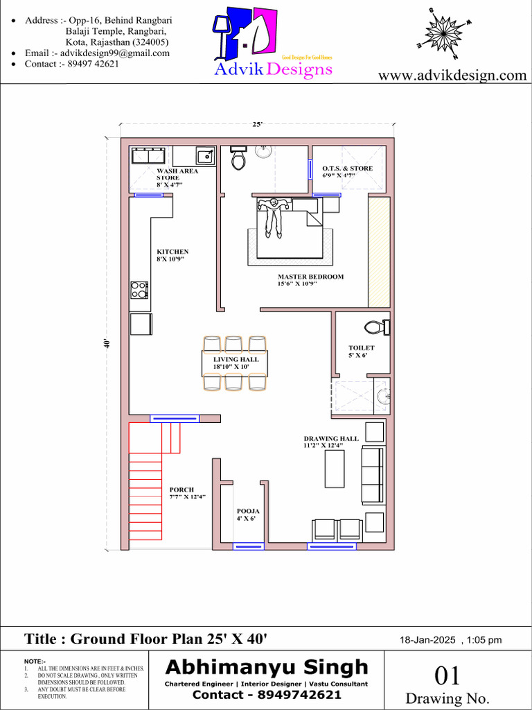 Ground Floor Plan 25 X 40 - Malkan Singh Ji - 18-01-2025 | PDF