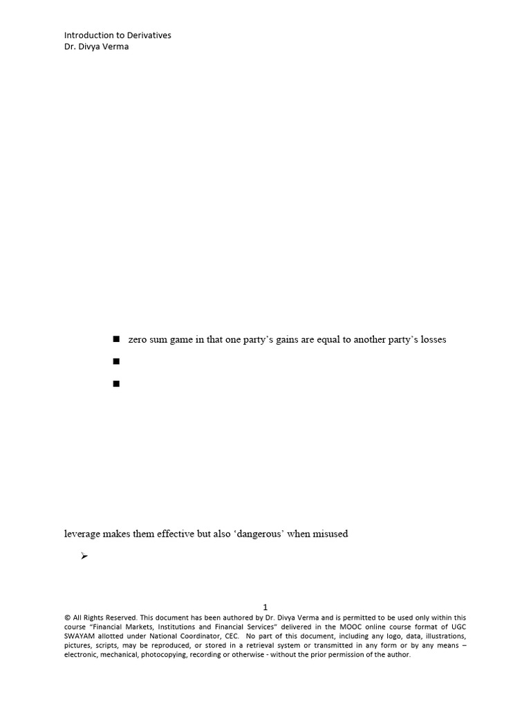 Introduction To Derivatives | PDF | Derivative (Finance) | Futures Contract
