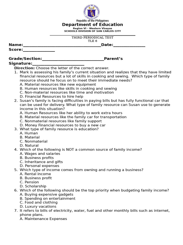 TLE 6 Third Periodical Test Guide | PDF | Food Preservation | Sewing
