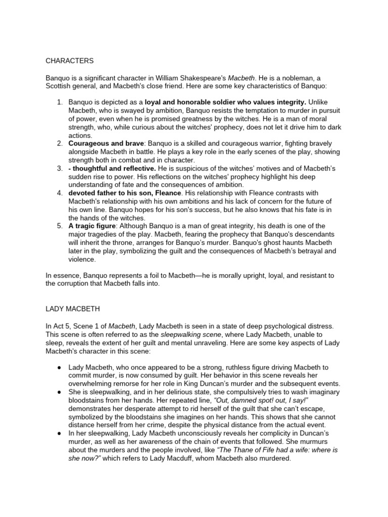 Characters | PDF | Macbeth