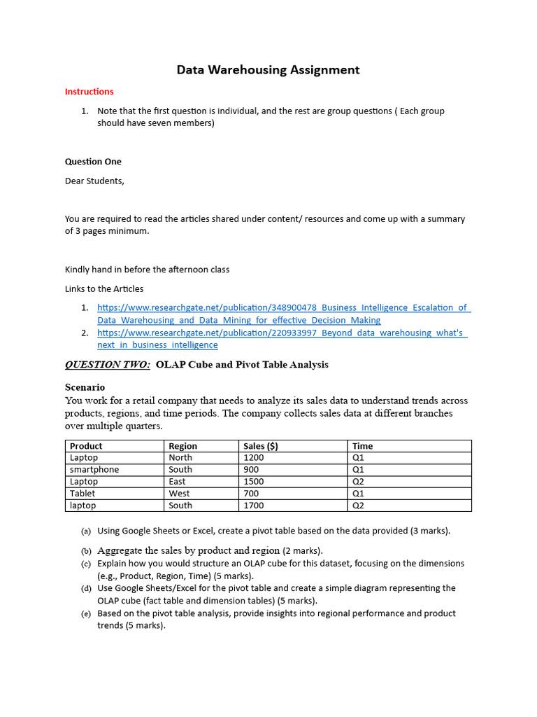 Data Warehousing Assignment | PDF | Data Warehouse | Data