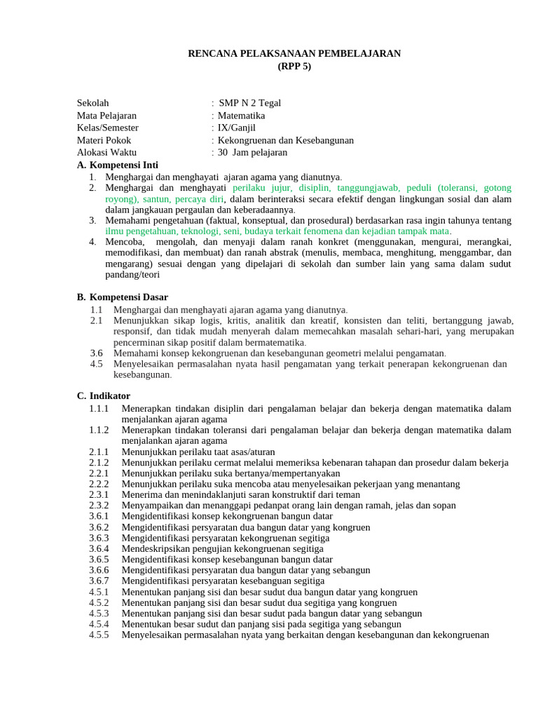 5 RPP KEKONGRUENAN DAN KESEBANGUNAN | PDF