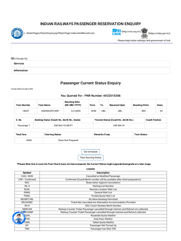 Indian Railways PNR Status Enquiry | PDF | Rail Transport | Public ...