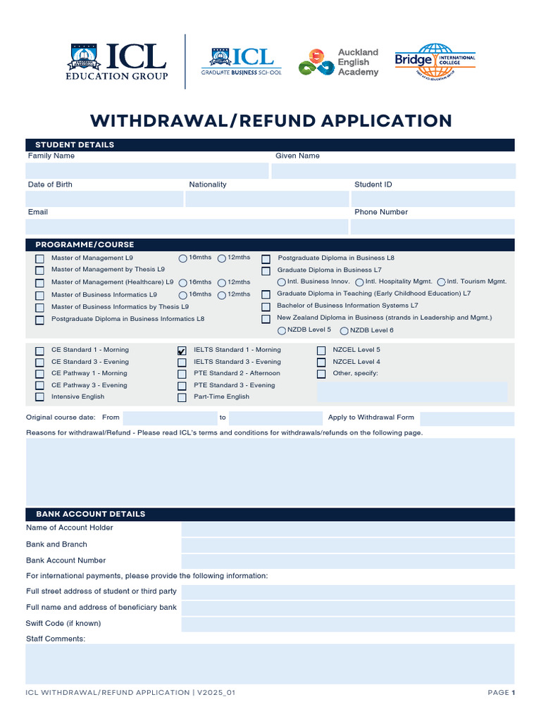 ICL Withdrawal and Refund Application | PDF | Fee | Diploma