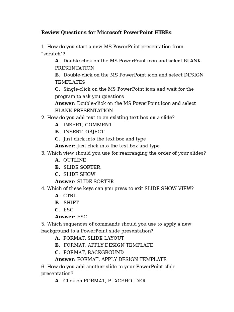 Powerpoint Quiz Questions | PDF | Microsoft Power Point | Animation