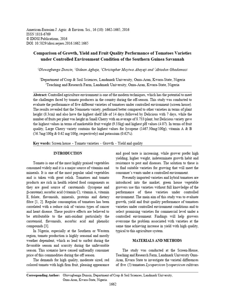 Tomato Varieties Growth and Quality Study | PDF | Tomato | Cherry