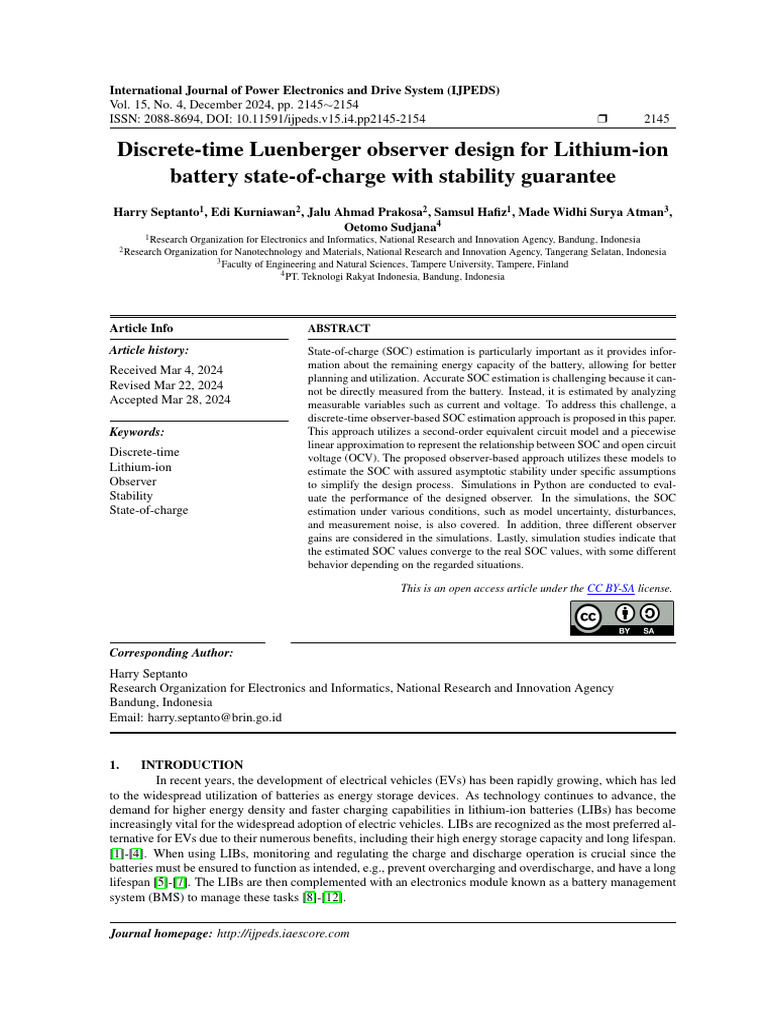 Discrete-Time Luenberger Observer Design For Lithium-Ion Battery State ...