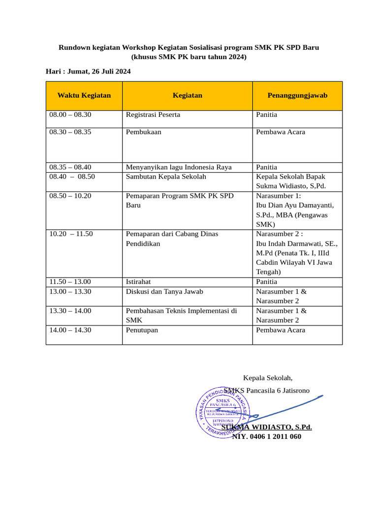 Rundown Workshop SMK PK SPD 2024 | PDF