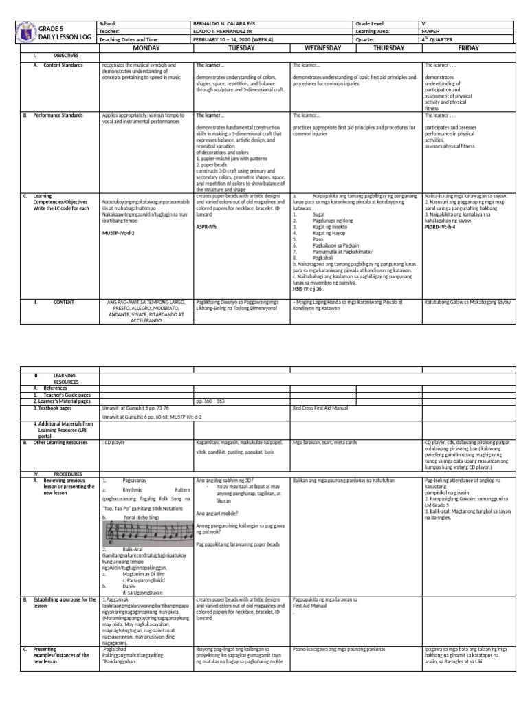 DLL_MAPEH-5_Q4_W4 | PDF