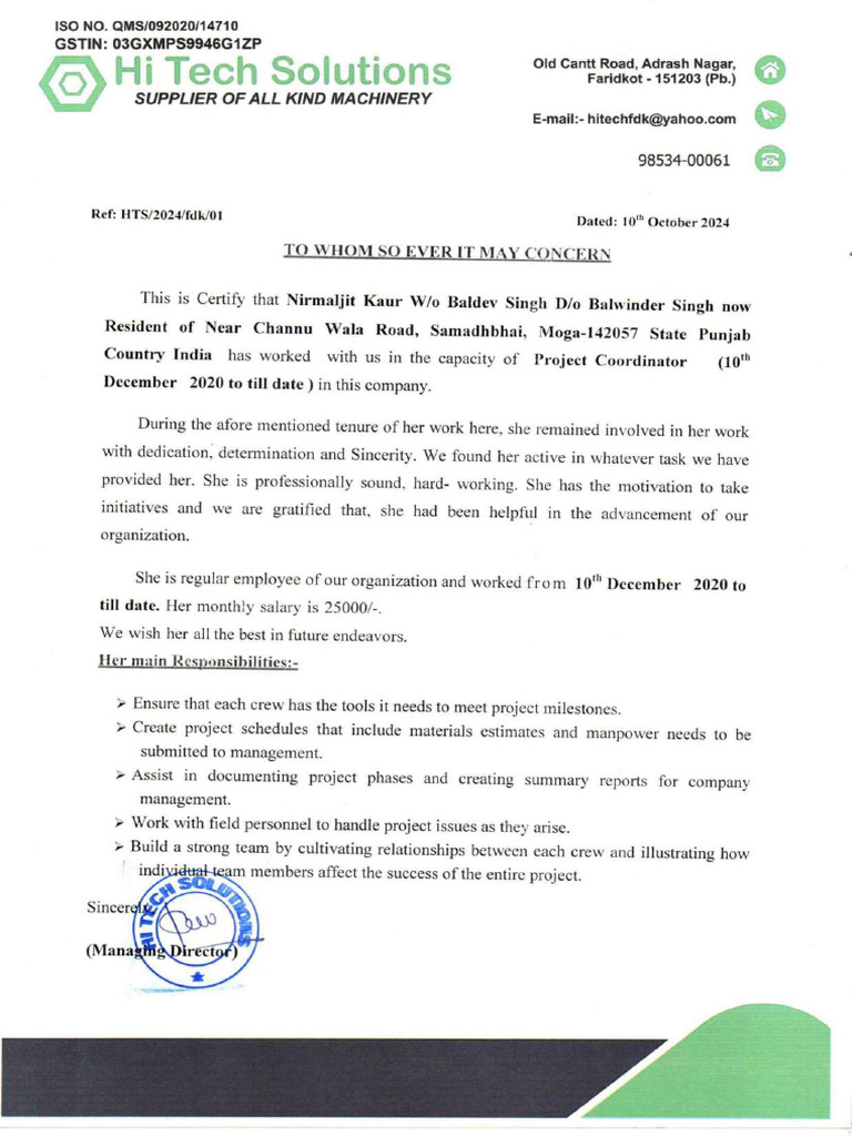 Experience Letter Sample | PDF