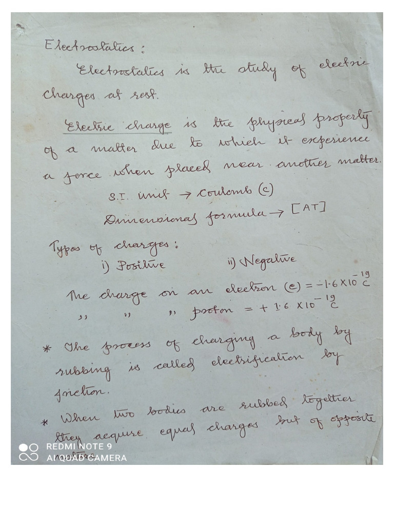 Electrostatics Note I | PDF