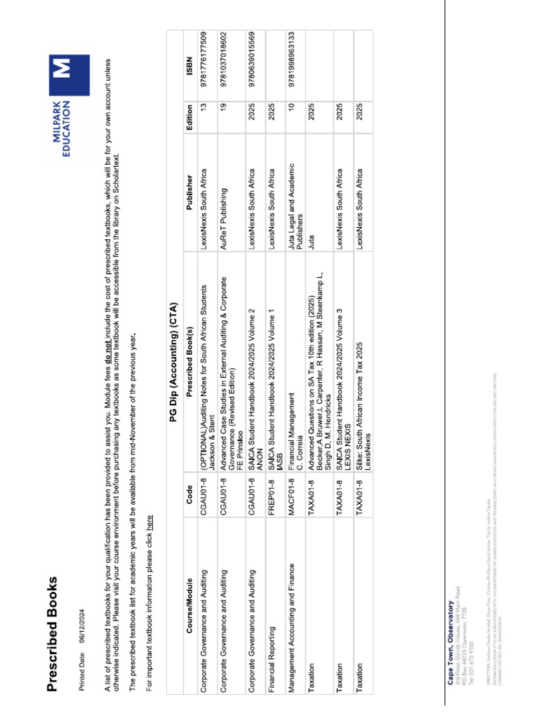 PGDA Textbook List 2025 | PDF