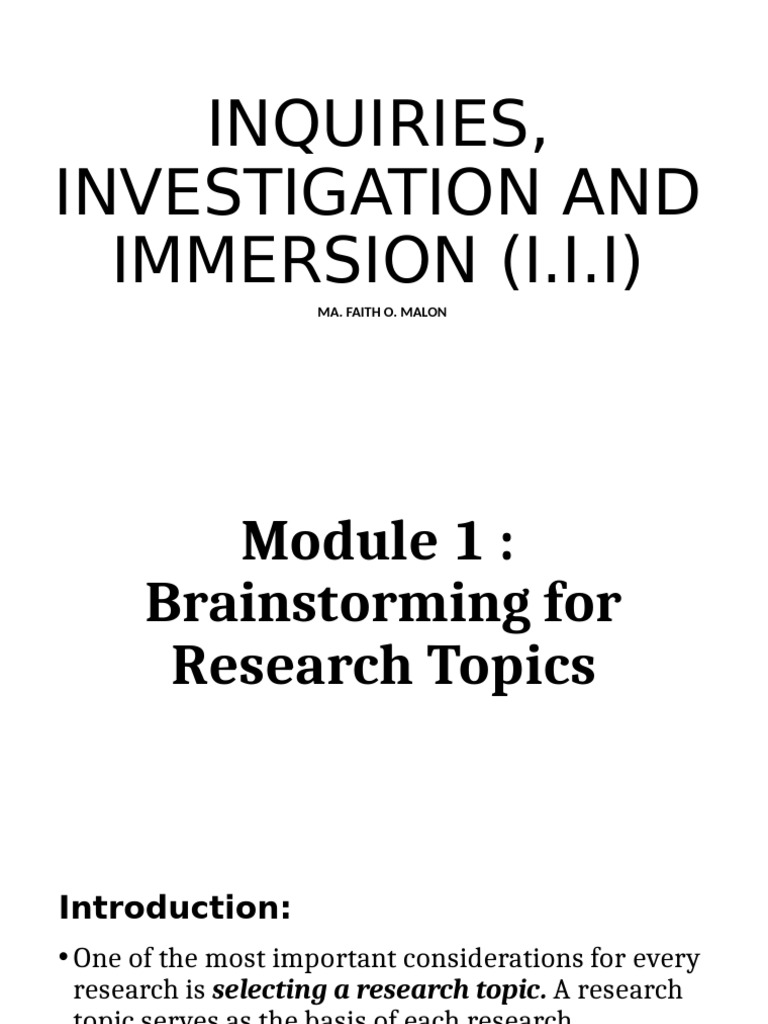 ppt-Q3-Module 1 Brainstorming and Sample-Research-Plan | PDF ...
