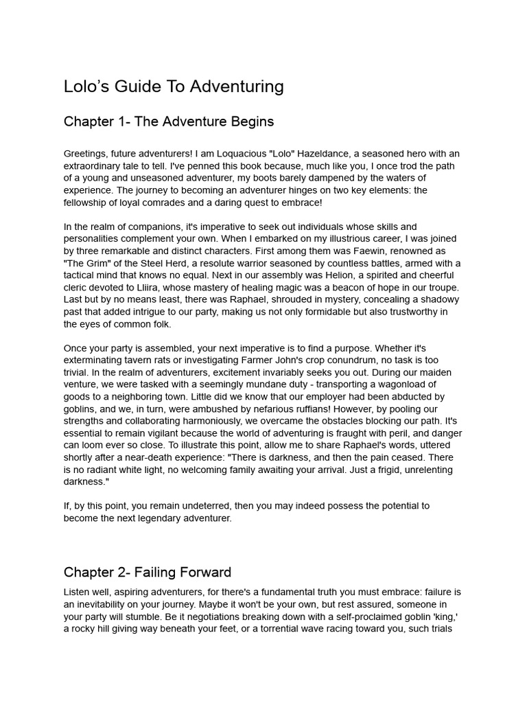 Lolo’s Guide To Adventuring | PDF