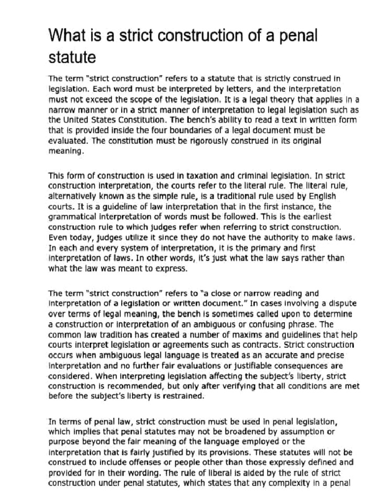 Strict Construction of Penal Statues | PDF | Plain Meaning Rule | Crimes