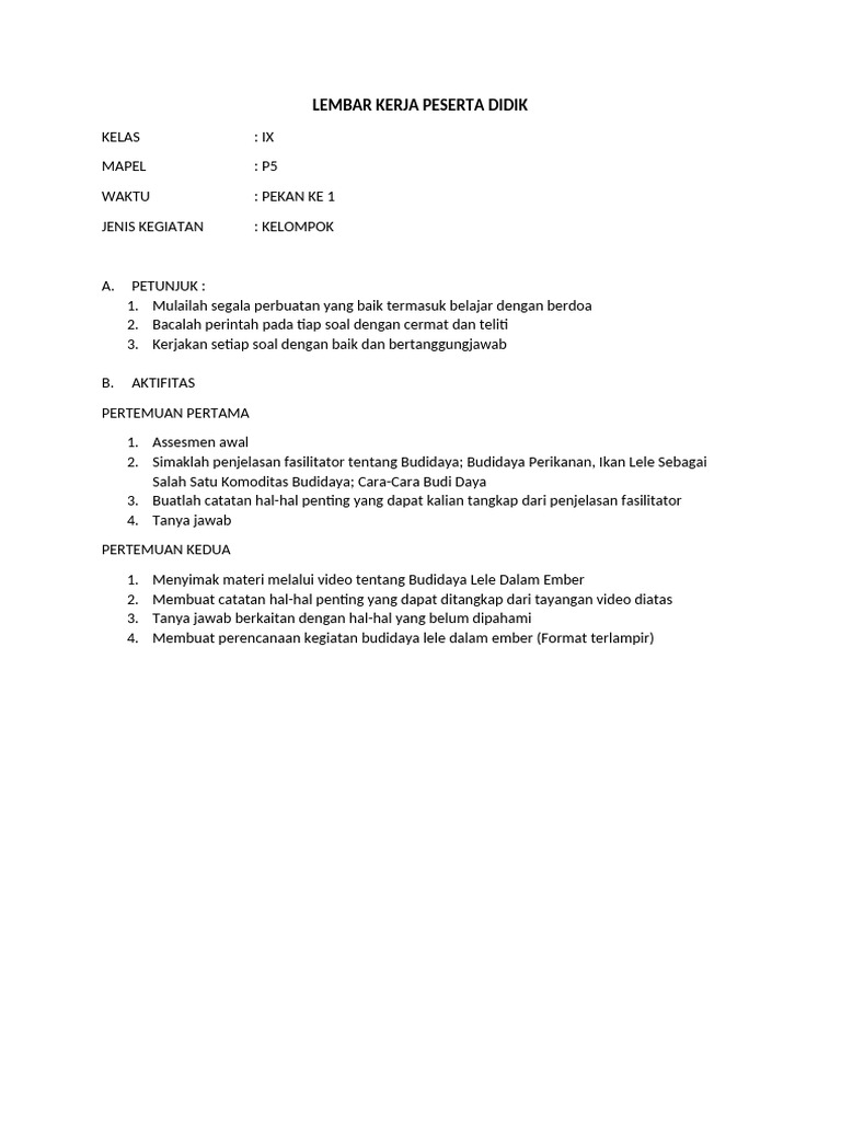 2 LEMBAR KERJA PESERTA DIDIK p5 | PDF