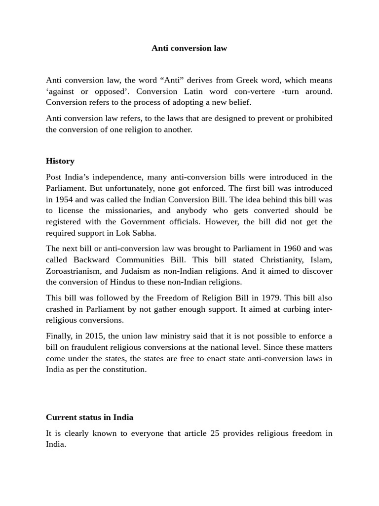 Anti Conversion Law | PDF | Religious Conversion | Freedom Of Religion