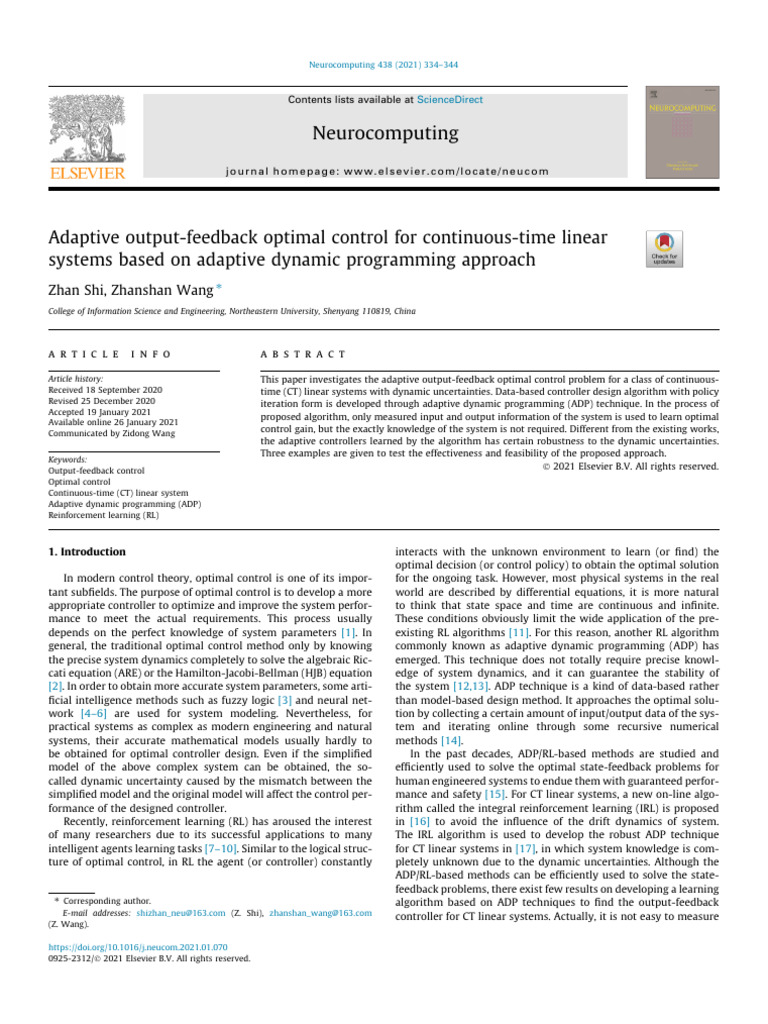 shi2021 | PDF | Control Theory | Matrix (Mathematics)