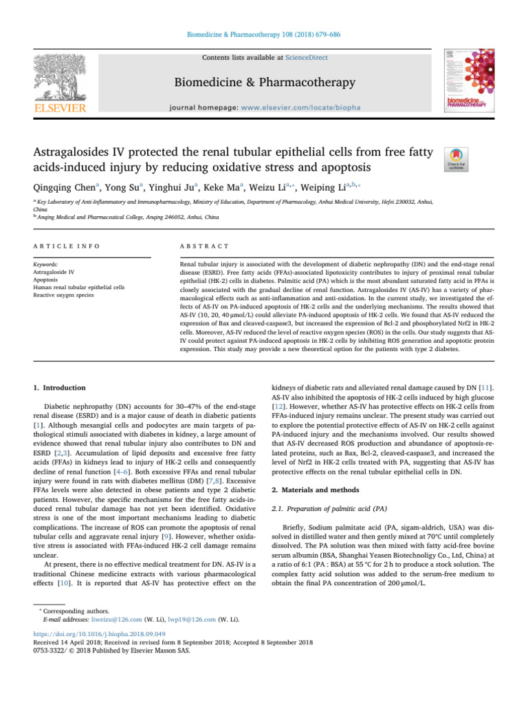 Astragalosides IV Protected The Renal Tubular Epit | PDF | Medical Specialties | Biochemistry