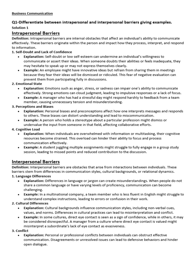 Intrapersonal vs Interpersonal Barriers | PDF | Reading Comprehension ...