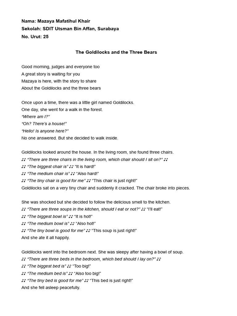 The Goldilocks and The Three Bears | PDF | Goldilocks And The Three ...