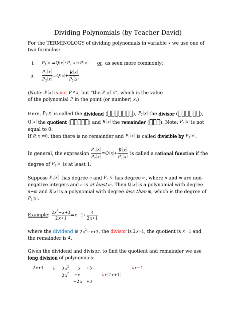 Dividing Polynomials | PDF