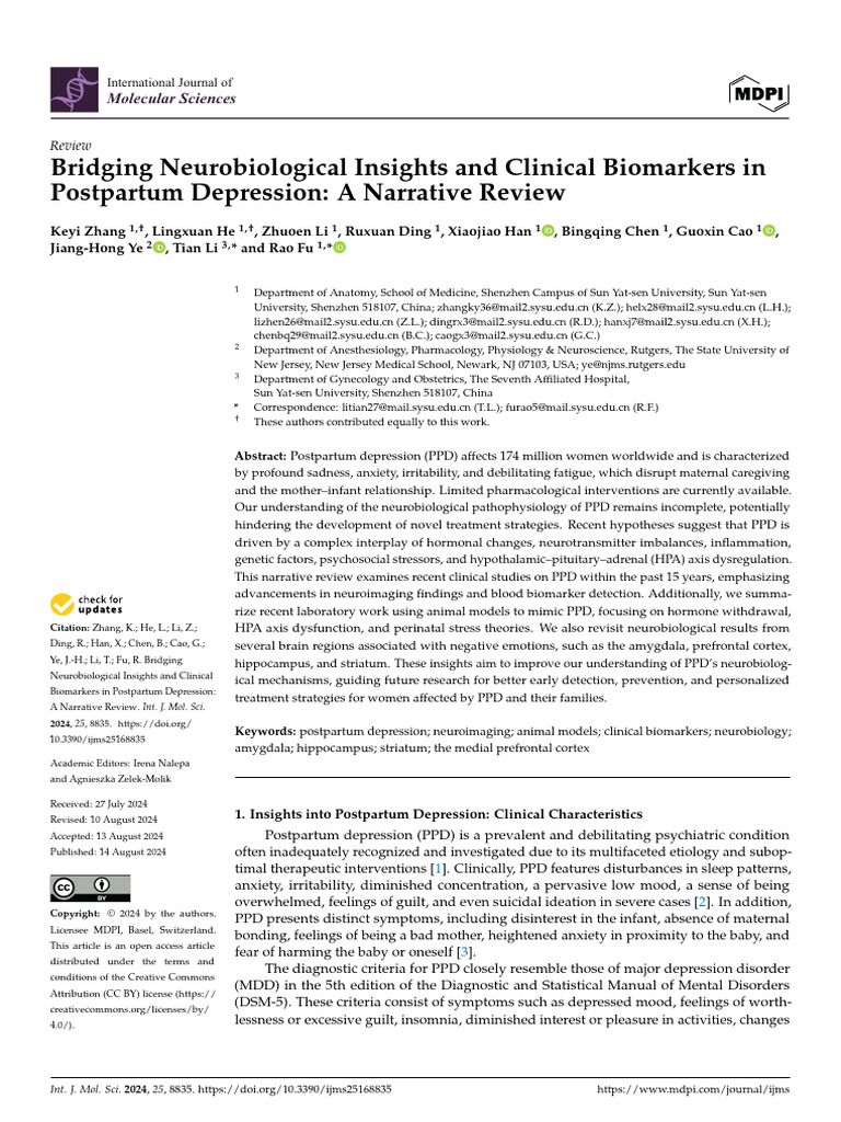 Bridging Neurobiological Insights and Clinical Biomarkers in Postpartum ...