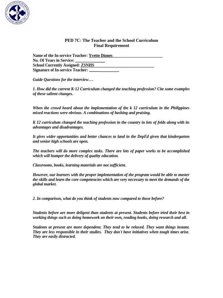 Ped 7 Final Output Format | PDF | Teachers | Curriculum