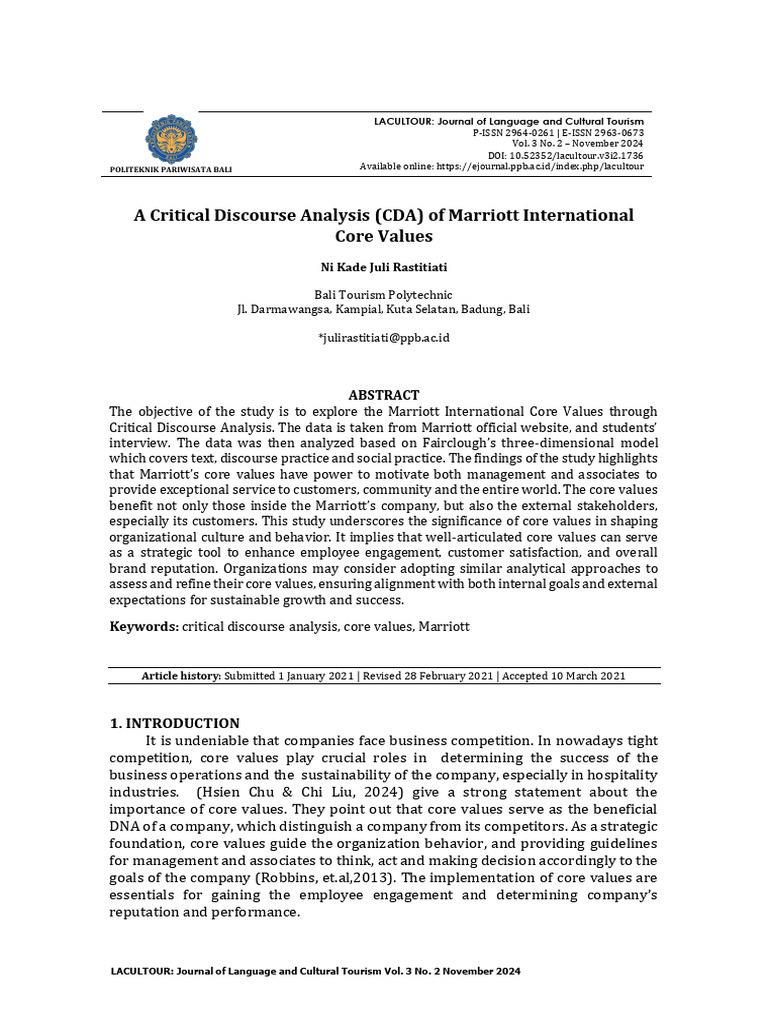 A Critical Discourse Analysis (CDA) of Marriott International Core ...