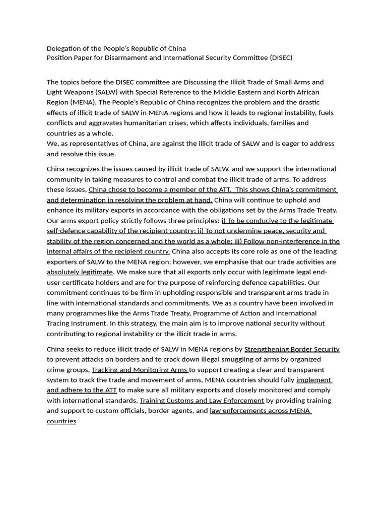 China’s Position on SALW in MENA | PDF | Government | International ...