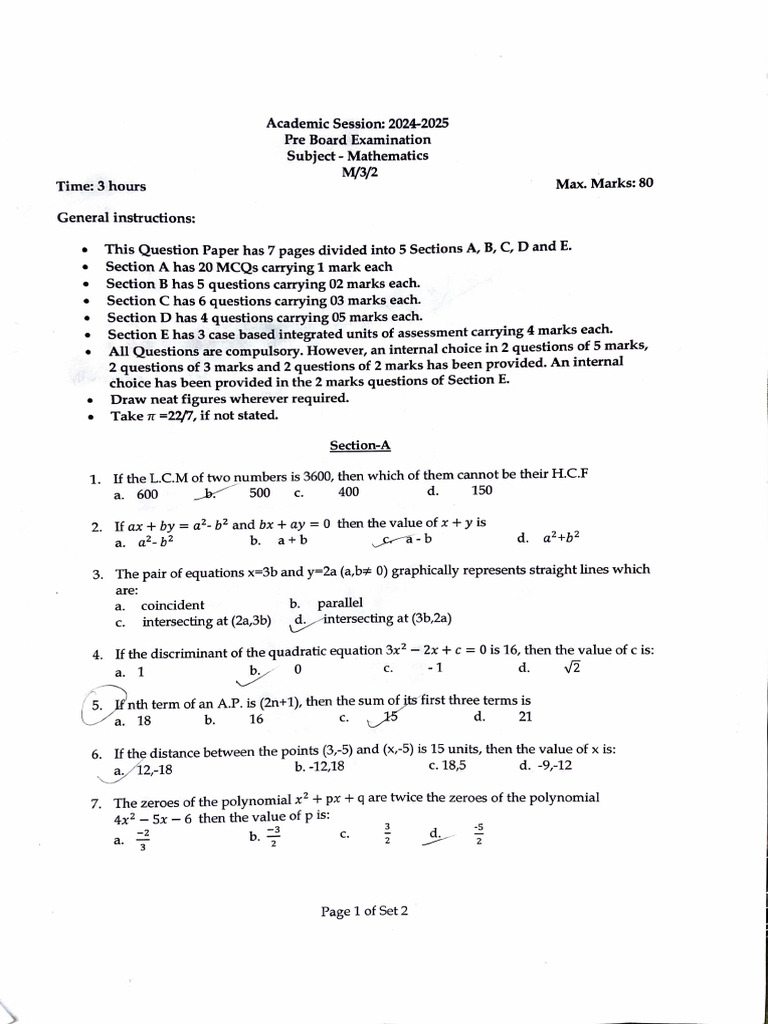 Maths Preboard | PDF