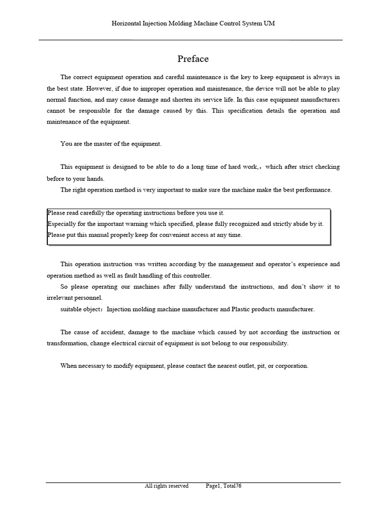 Horizontal Injection Molding Machine Control System UM 8inch | PDF ...