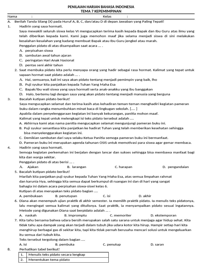 ULANGAN HARIAN TEMA 7 B. IND doc - Copy | PDF