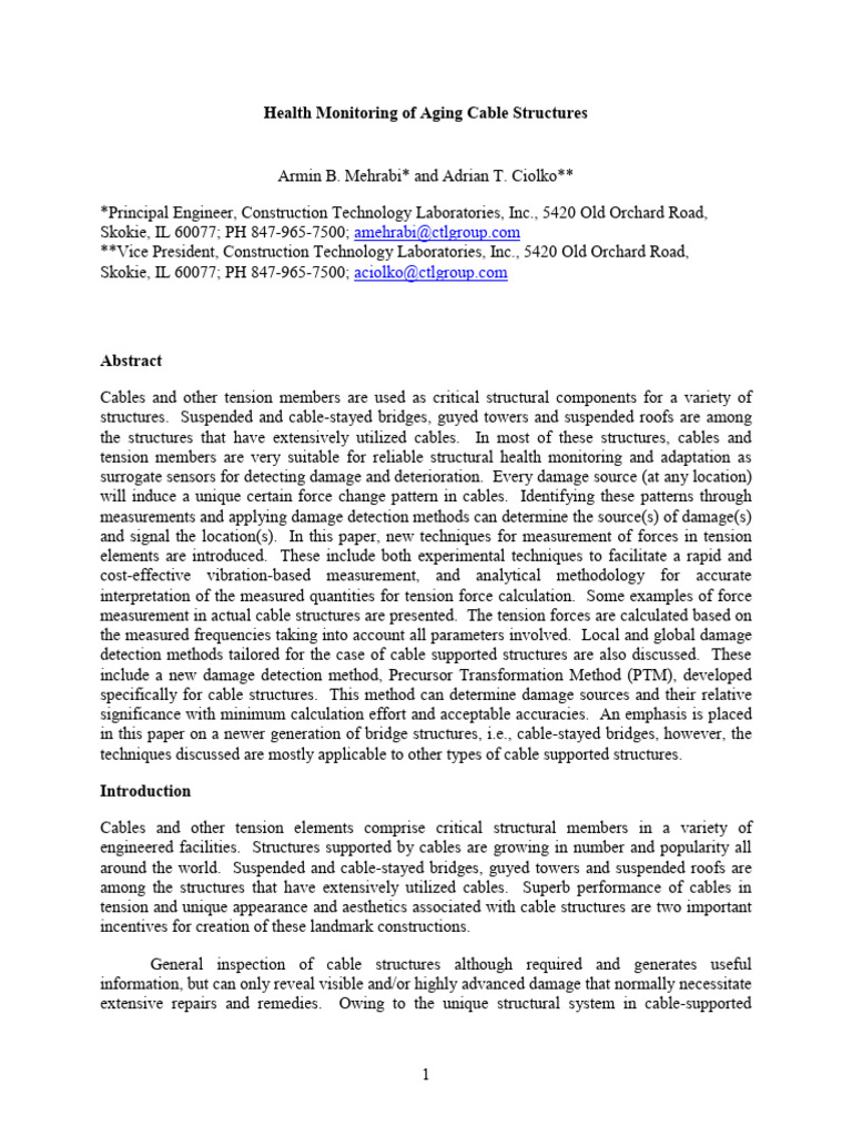Health Monitoring of Aging Cable Structure | PDF | Bridge | Ultrasound