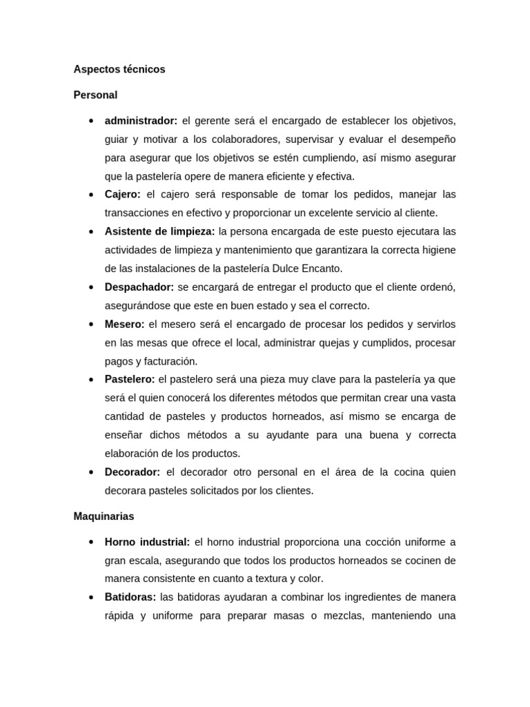 Aspectos_tecnicos | PDF | Confitería | Camareros