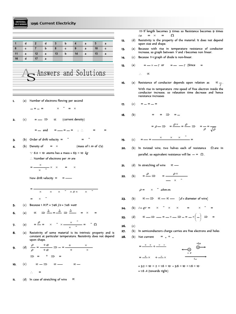 Ch-3 Solution-Assignment-CE | PDF | Electrical Resistivity And Conductivity | Electric Current