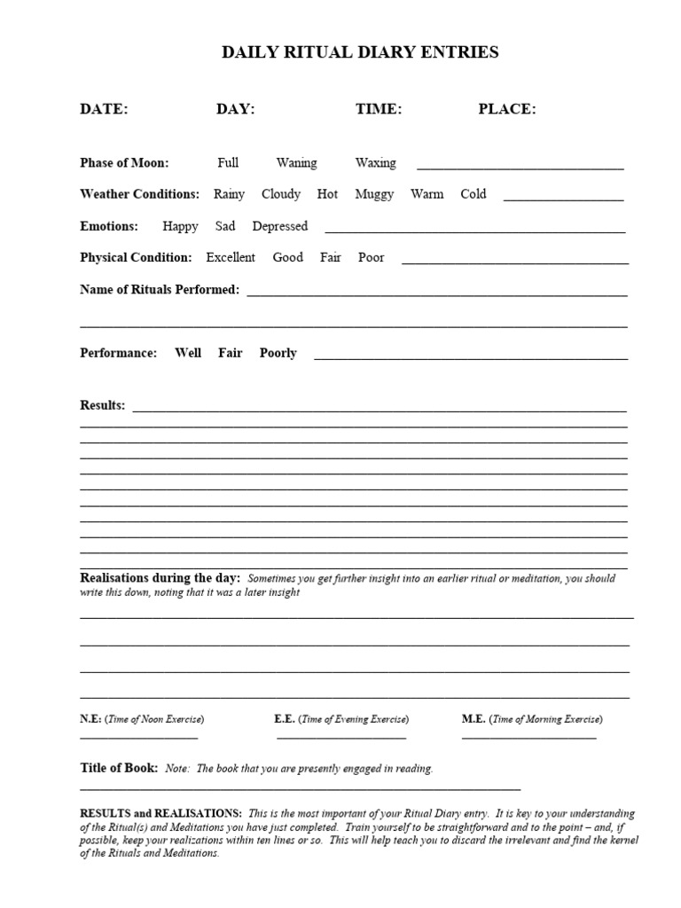 Daily Ritual Diary Entries | PDF | Psychology